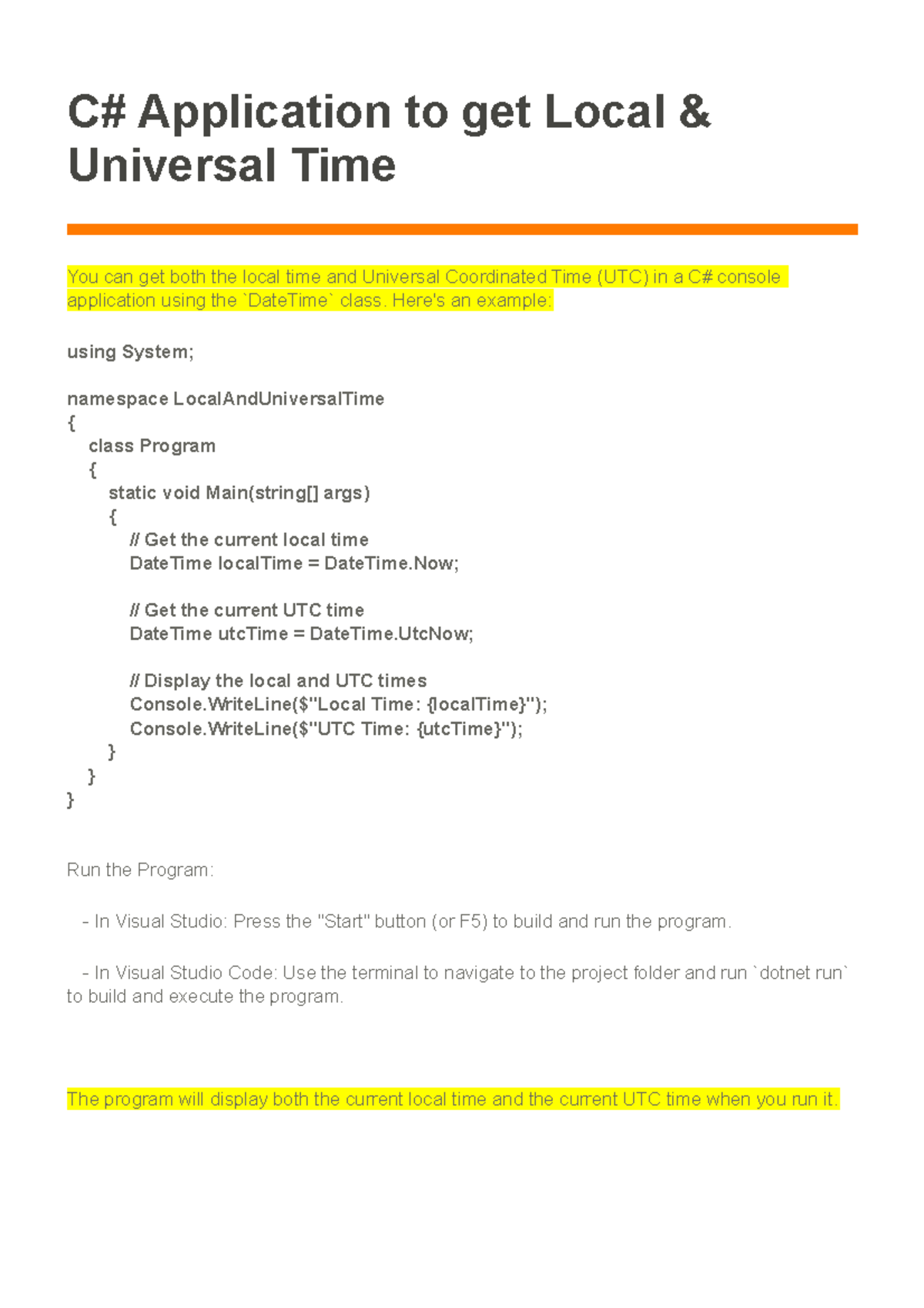 Local universal time - C# Application to get Local & Universal Time You ...