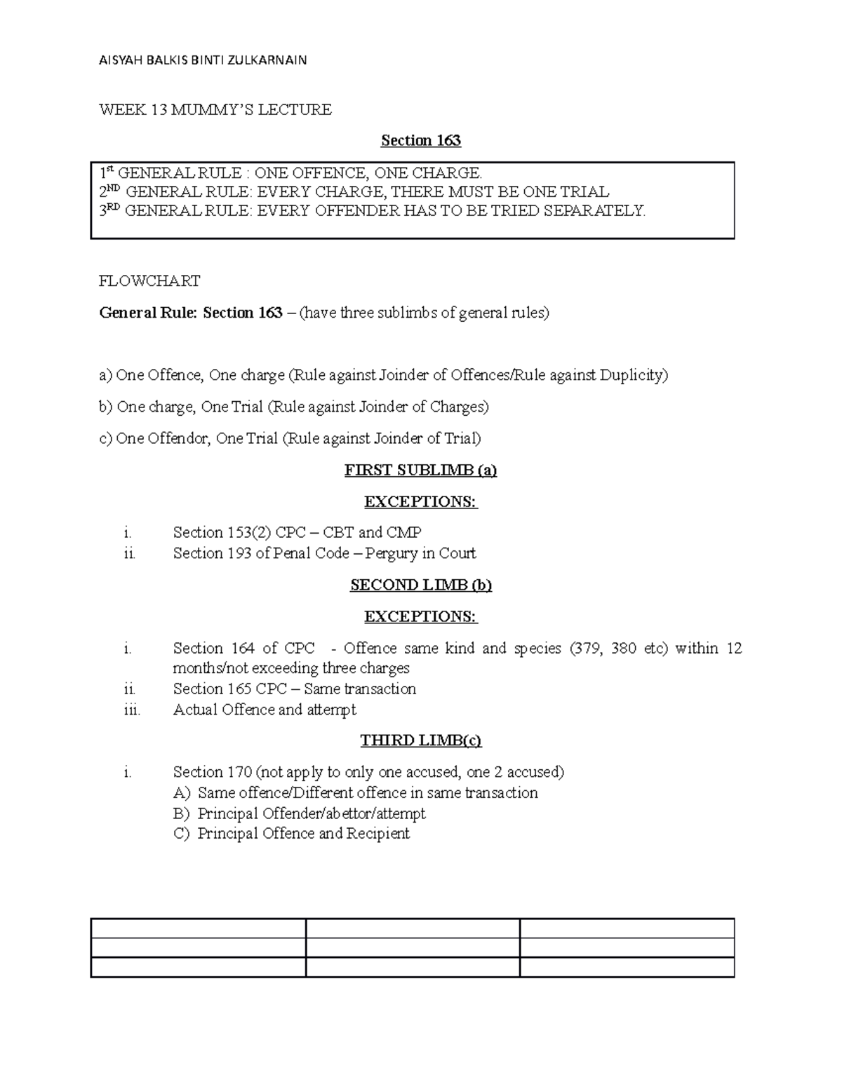 Criminal Procedure - Charge - WEEK 13 MUMMY’S LECTURE Section 163 1 st ...