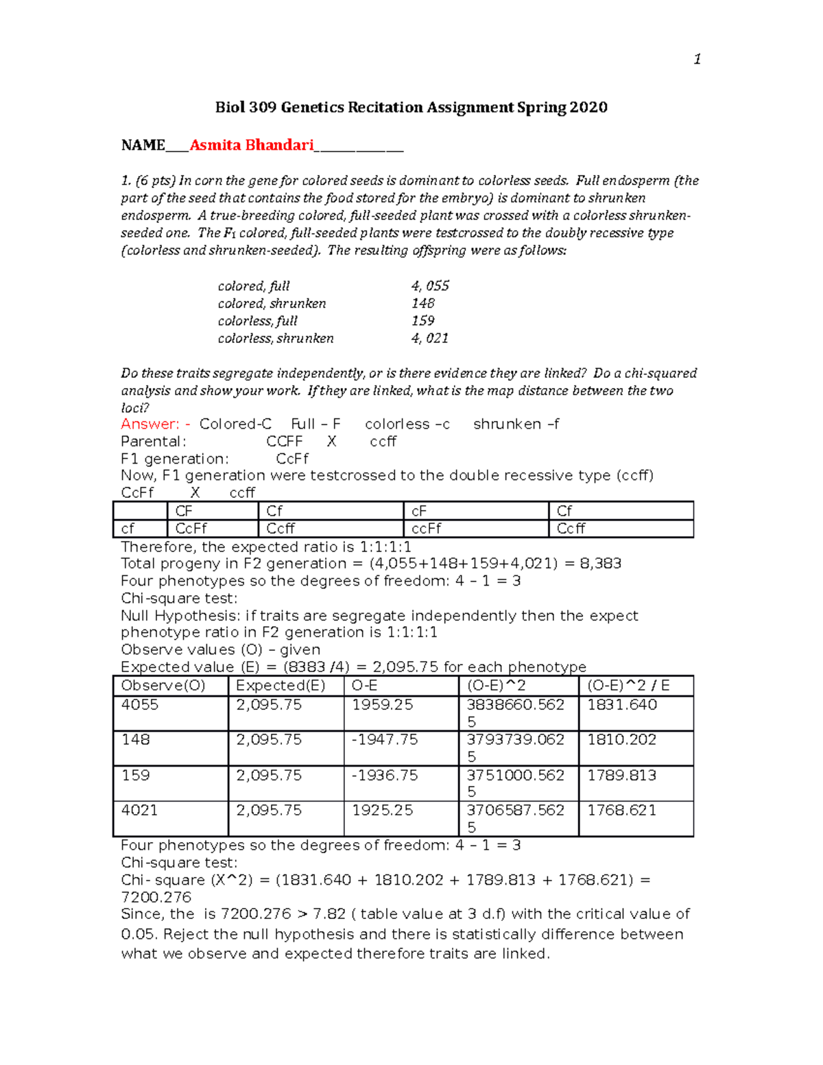Biol 309 Genetics Recitation Assignment S20 Final - Full endosperm (the ...