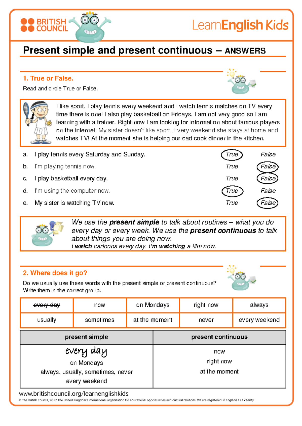 Grammar games present simple and present continuous answers 2 - Present ...