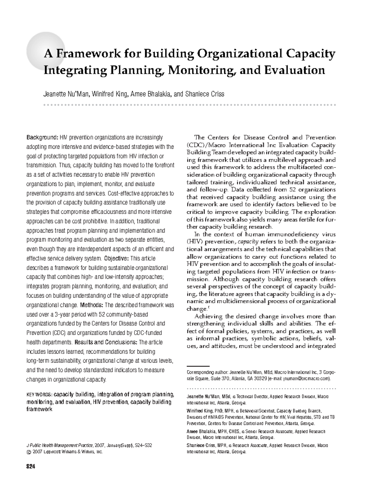 A Framework for Building Organizational - Thus, capacity building has ...