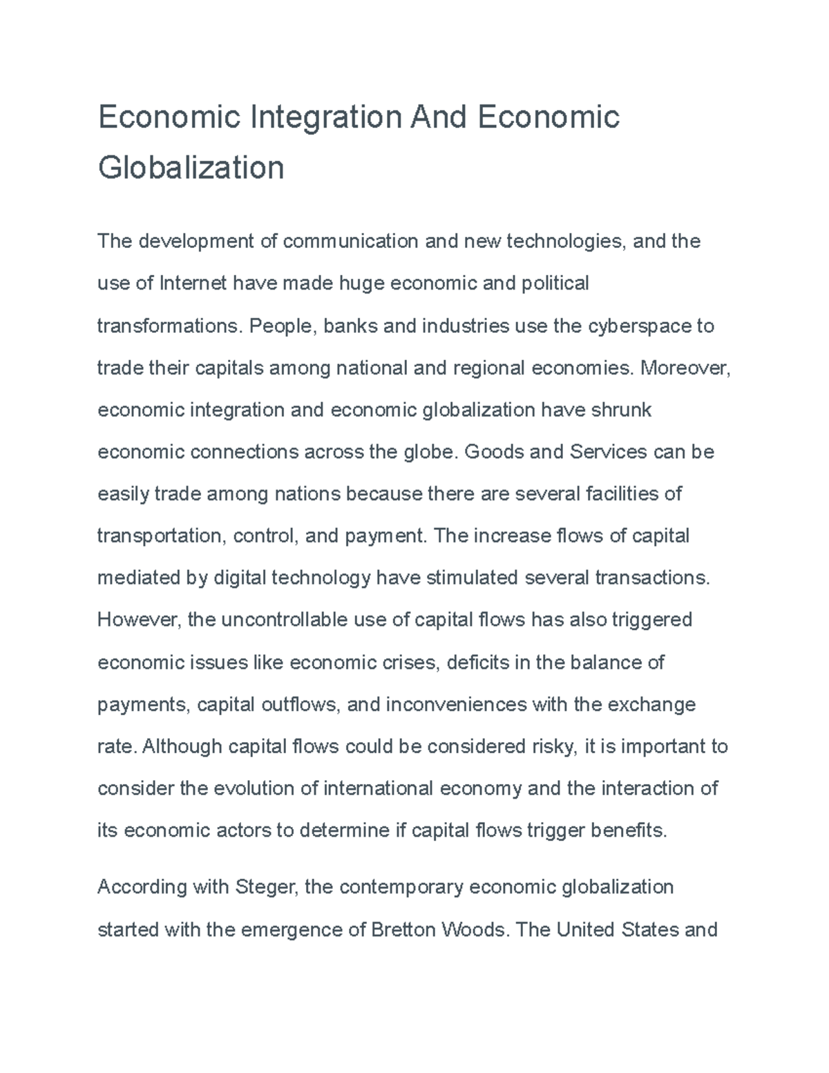 Economic Integration And Economic Globalization - Economic Integration ...