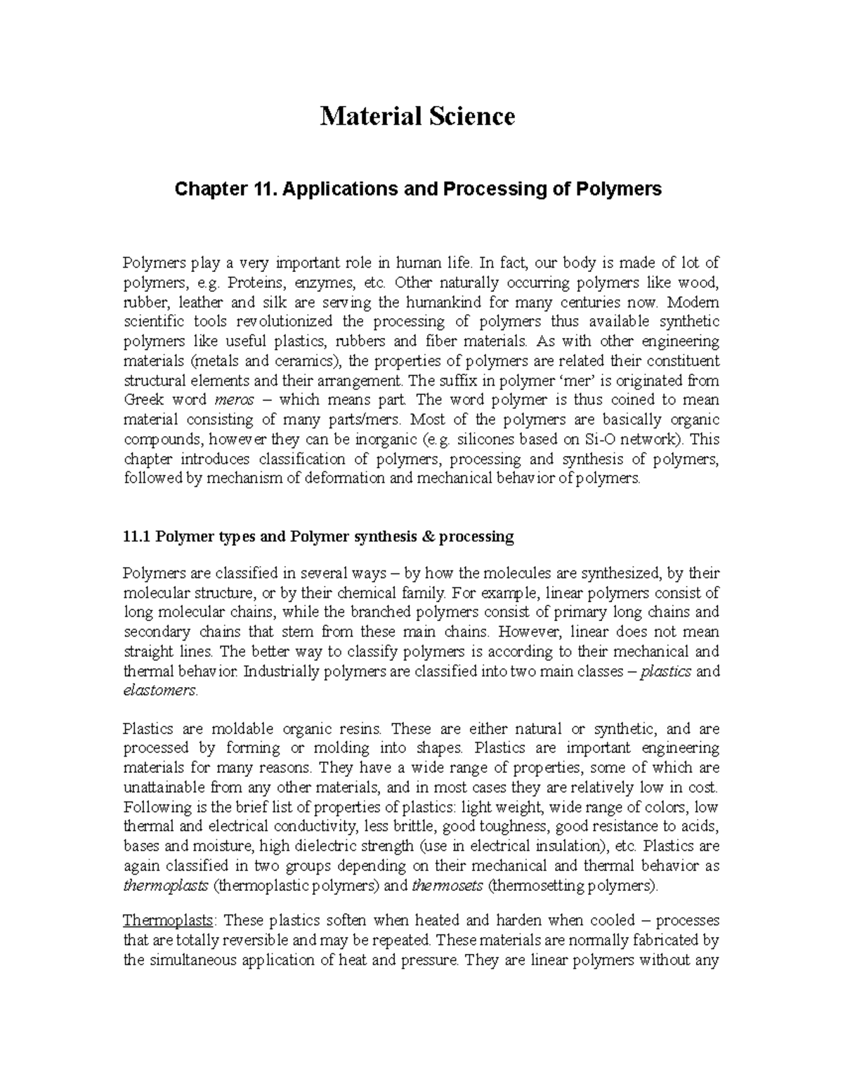 11. Applications and Processing of Polymers - Material Science Chapter ...