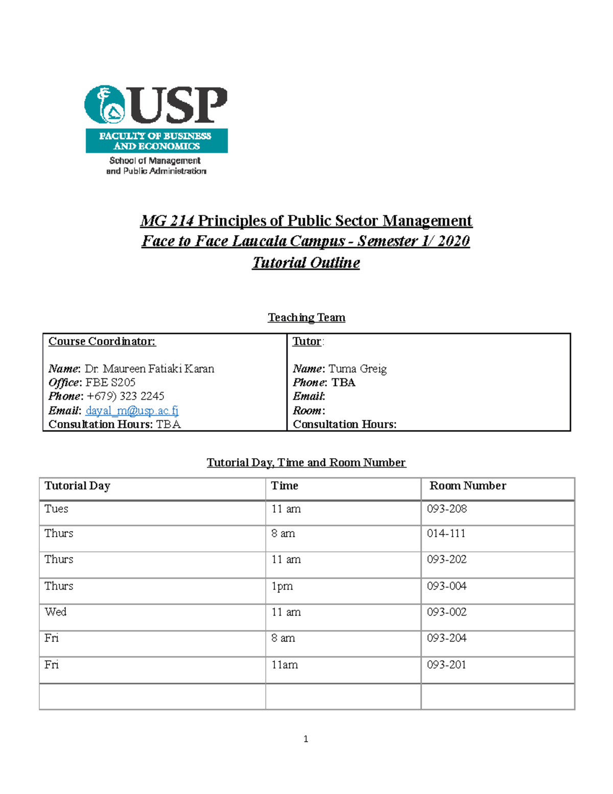 MG 214 Tutorial outline 2020 - MG 214 Principles of Public Sector ...