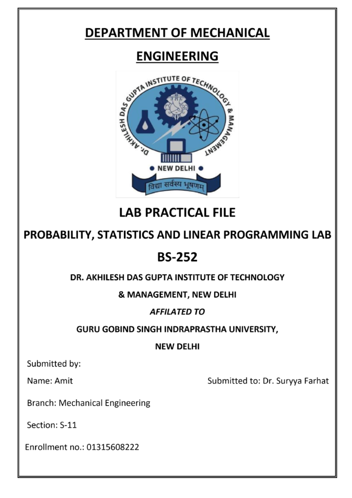 PSLP lab - notess - Vision of Dr. Akhilesh Das Gupta Institute of ...