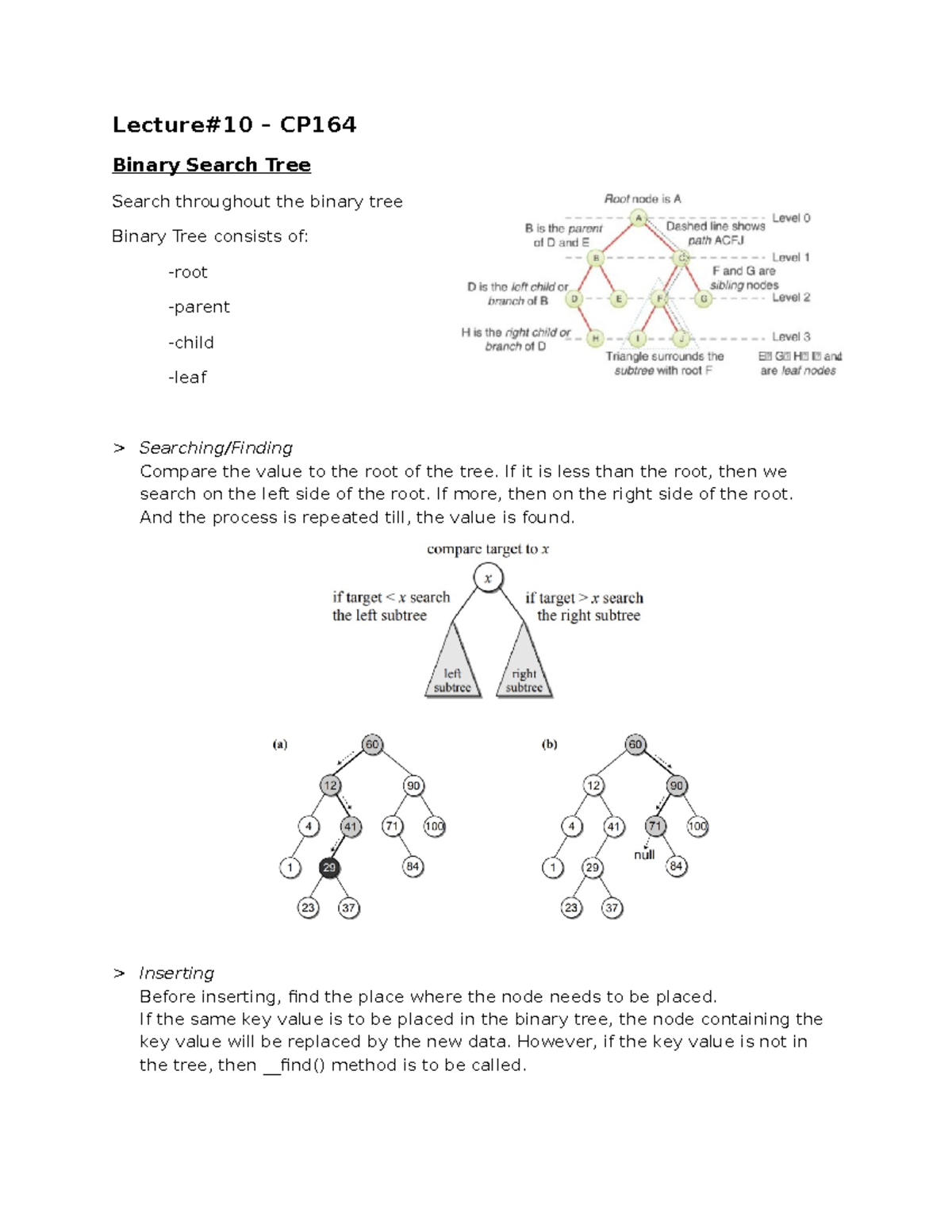 Lecture#10 - Binary Search Tree - CP164 - Lecture#10 – CP Binary Search ... Lecture#10 - Binary Search Tree - CP164 - Lecture#10 – CP Binary Search ...