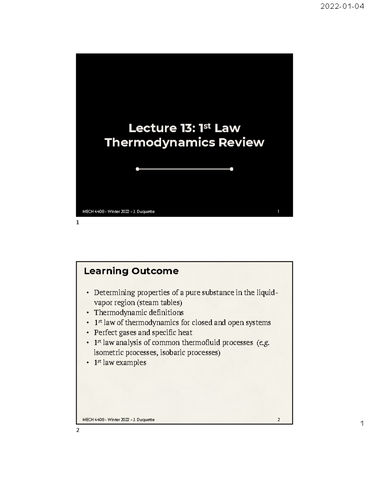Module 3 Lecture 13 notes - 1 Lecture 13: 1 st Law Thermodynamics ...