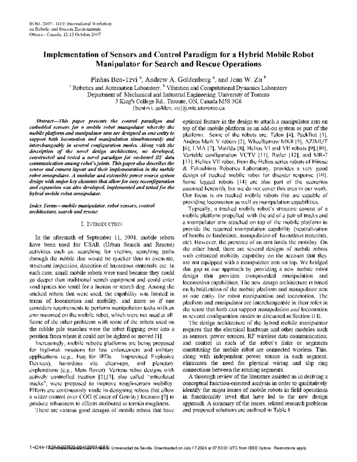 Implementation of Sensors and Control Paradigm for a Hybrid Mobile ...