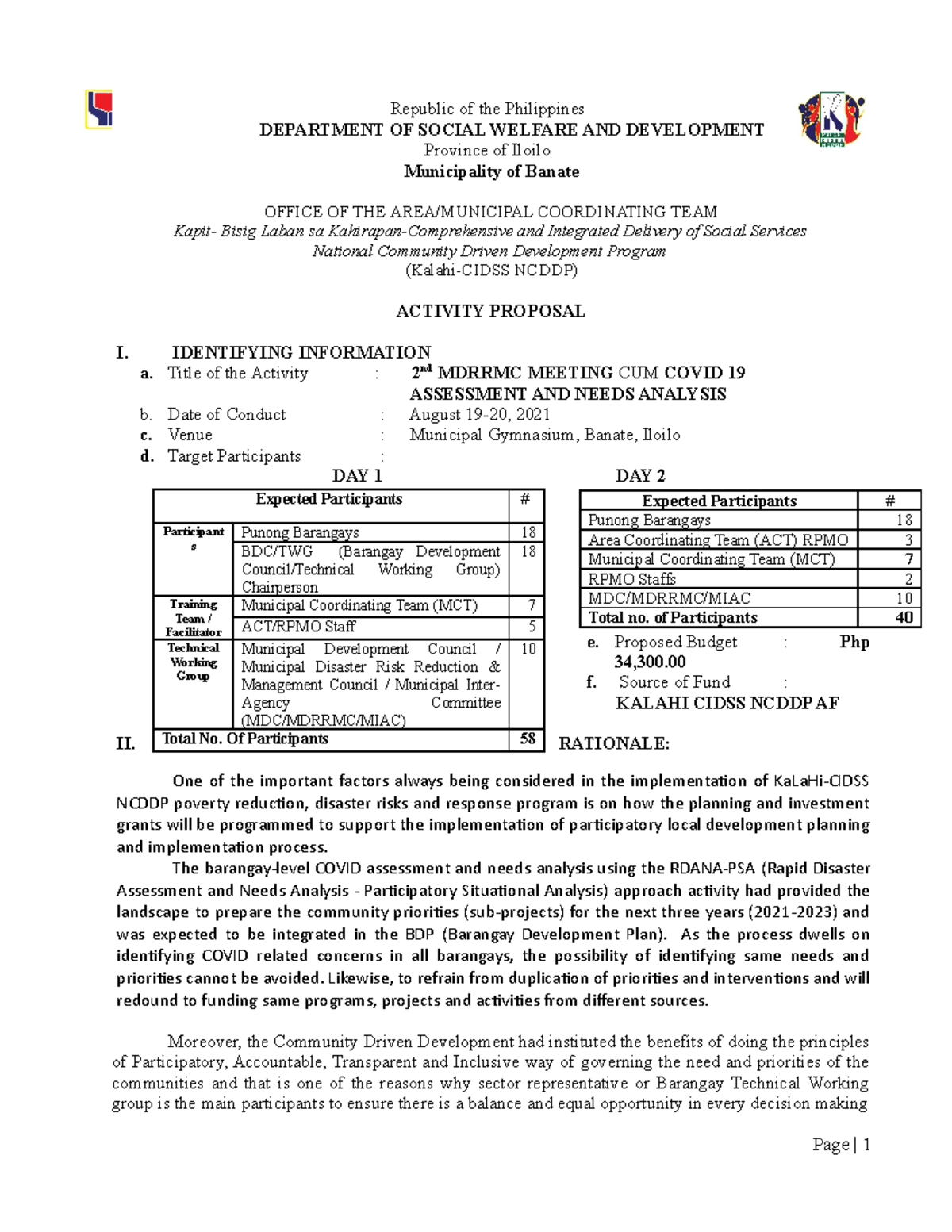 Banate Proposal - notes - Republic of the Philippines DEPARTMENT OF ...
