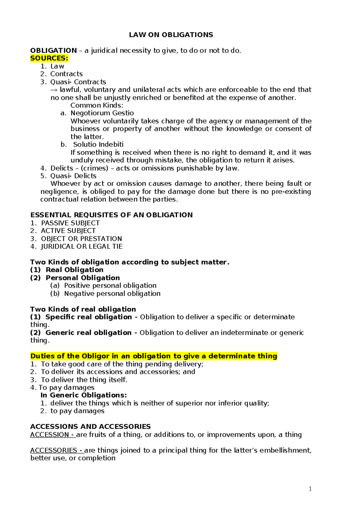 Notes on Obligation Review - LAW ON OBLIGATIONS OBLIGATION – a ...