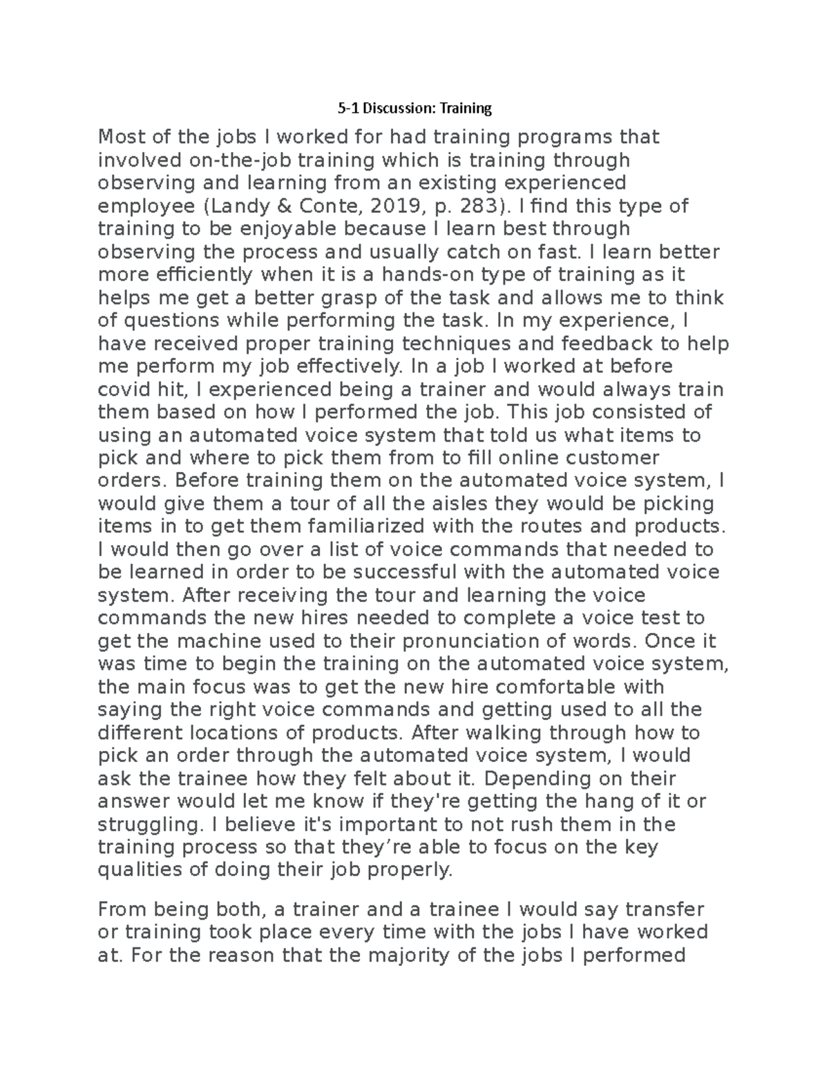 Discussion 5 - Share an example of a training program that you ...