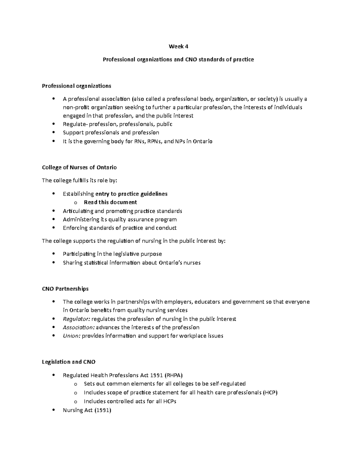Week 4 Notes - Professional organizations - Week 4 Professional ...