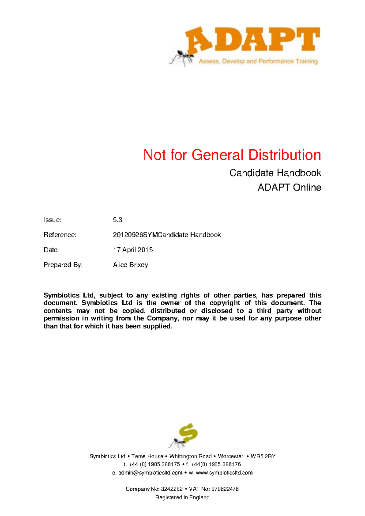 Candidate Handbook Adapt - Symbiotics Ltd Teme House Whittington Road ...