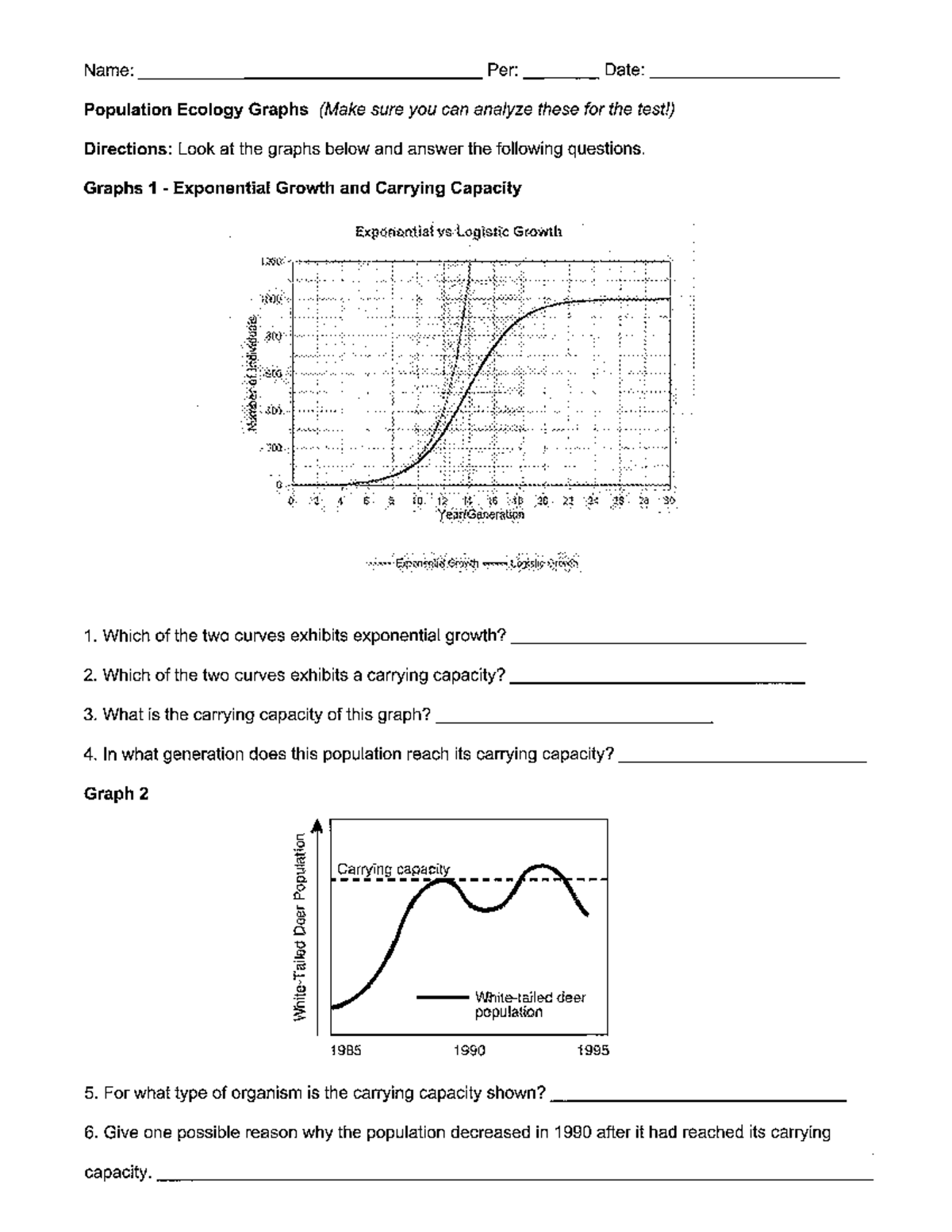 Population Ecology Problem Packet - Name: Per: Date: Population Ecology ...