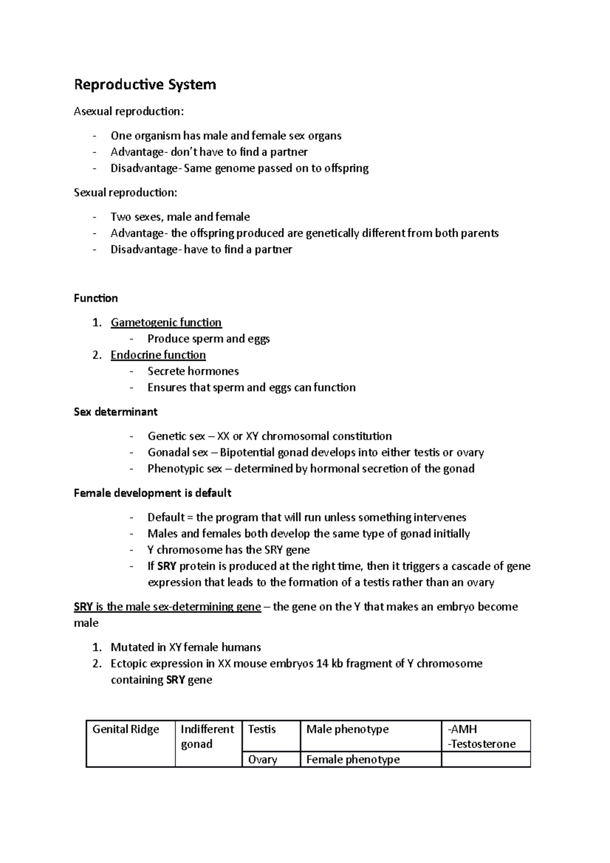 Reproductive System - notes but not a lot - Reproductive System Asexual ...