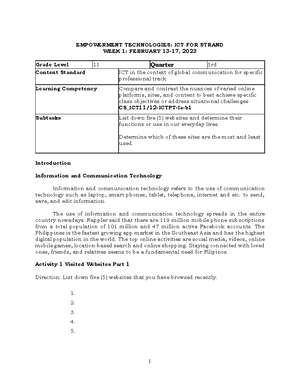 DLL- Emtech Quarter 2 WEEK1 - DAILY LESSON LOG IN SENIOR HIGH SCHOOL ...