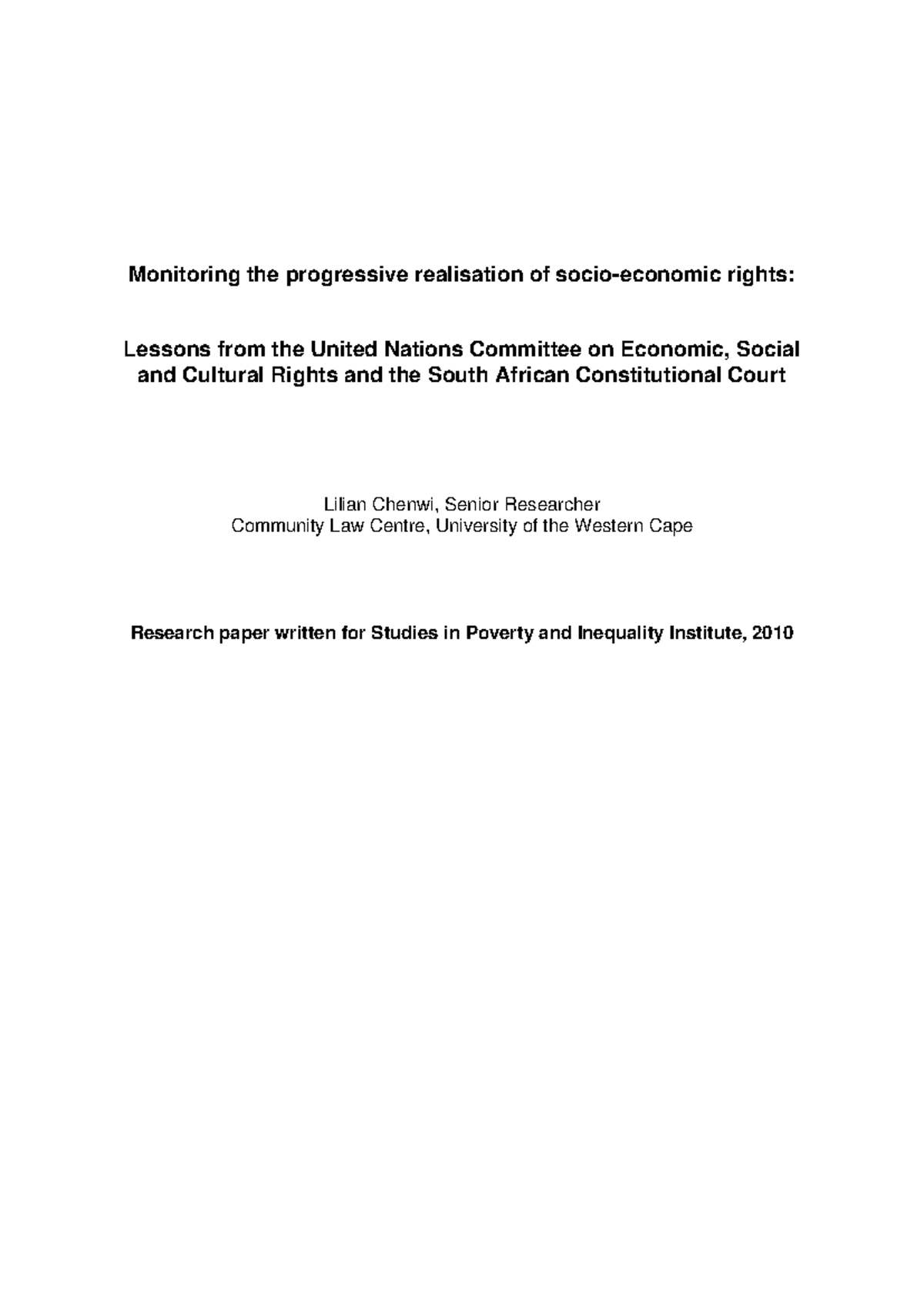 CHENWI 2010 PROGRESSIVE REALISATION OF SER - Monitoring the progressive ...