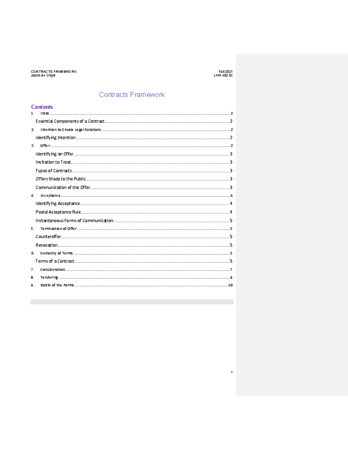 Contracts Framework Fall 2021 - Contracts Framework Jassmine Girgis LAW 402. Intro - Studocu