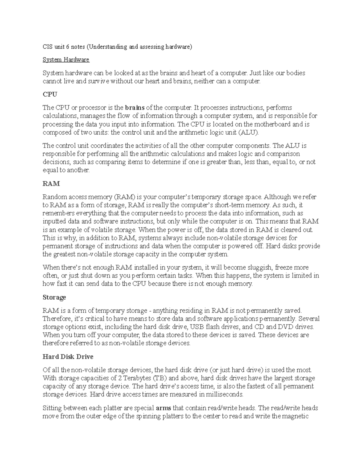 CISunit 6notes - Summary Introduction to Computing - CIS unit 6 notes ...