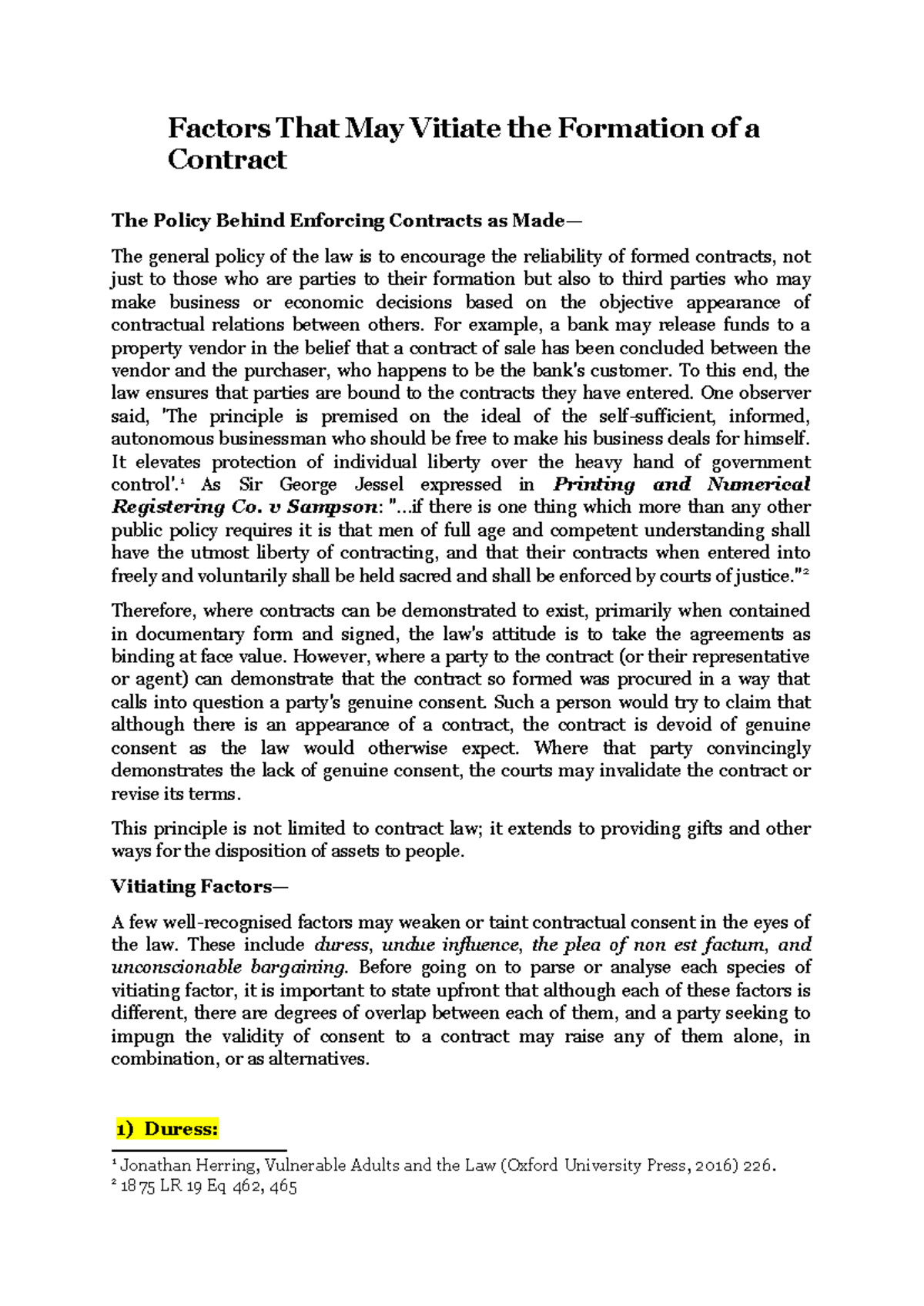 Notes on Vitiating Factors(3) - Factors That May Vitiate the Formation ...