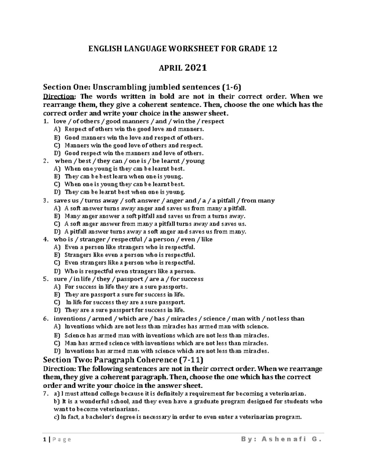 Worksheet grade 12-1 - It best uses its users. - ENGLISH LANGUAGE ...
