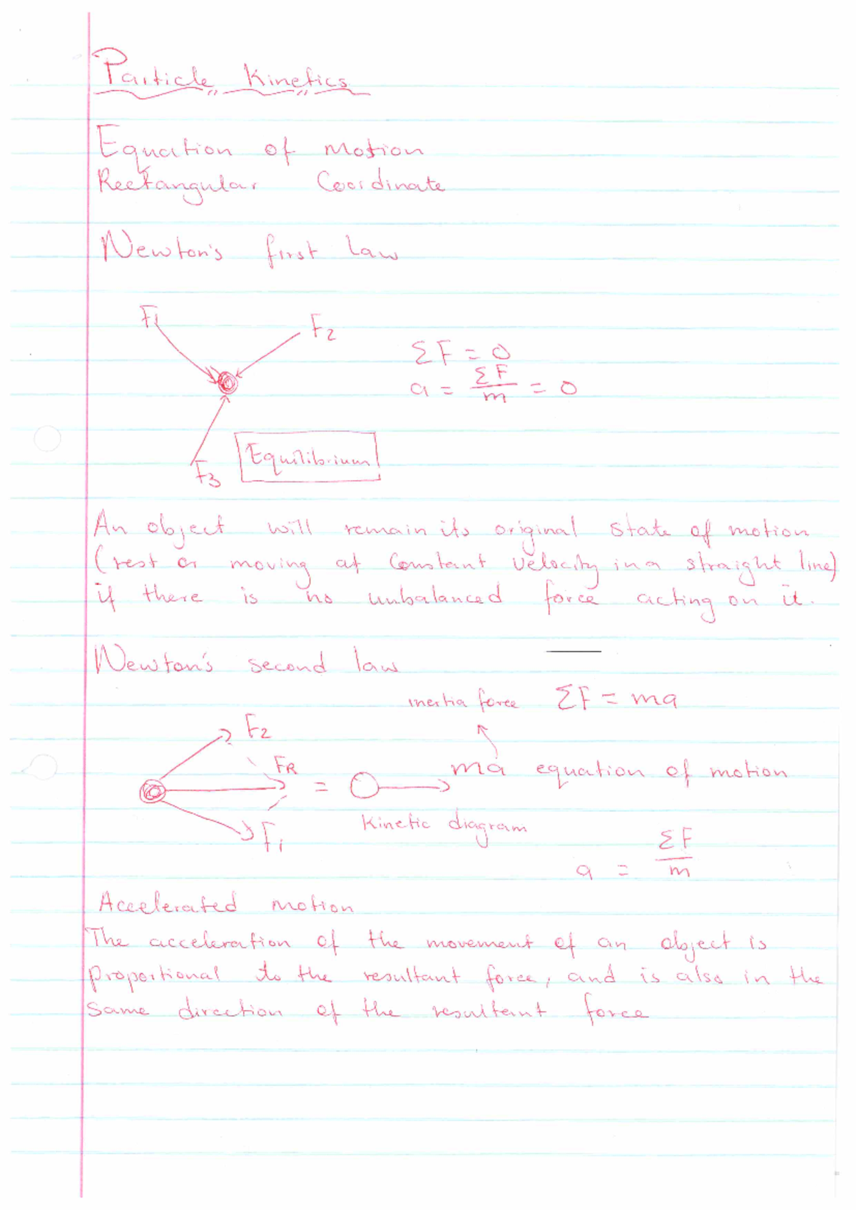 Kinetics Particle - Class notes - Particle Kinetics Equation of motion ...