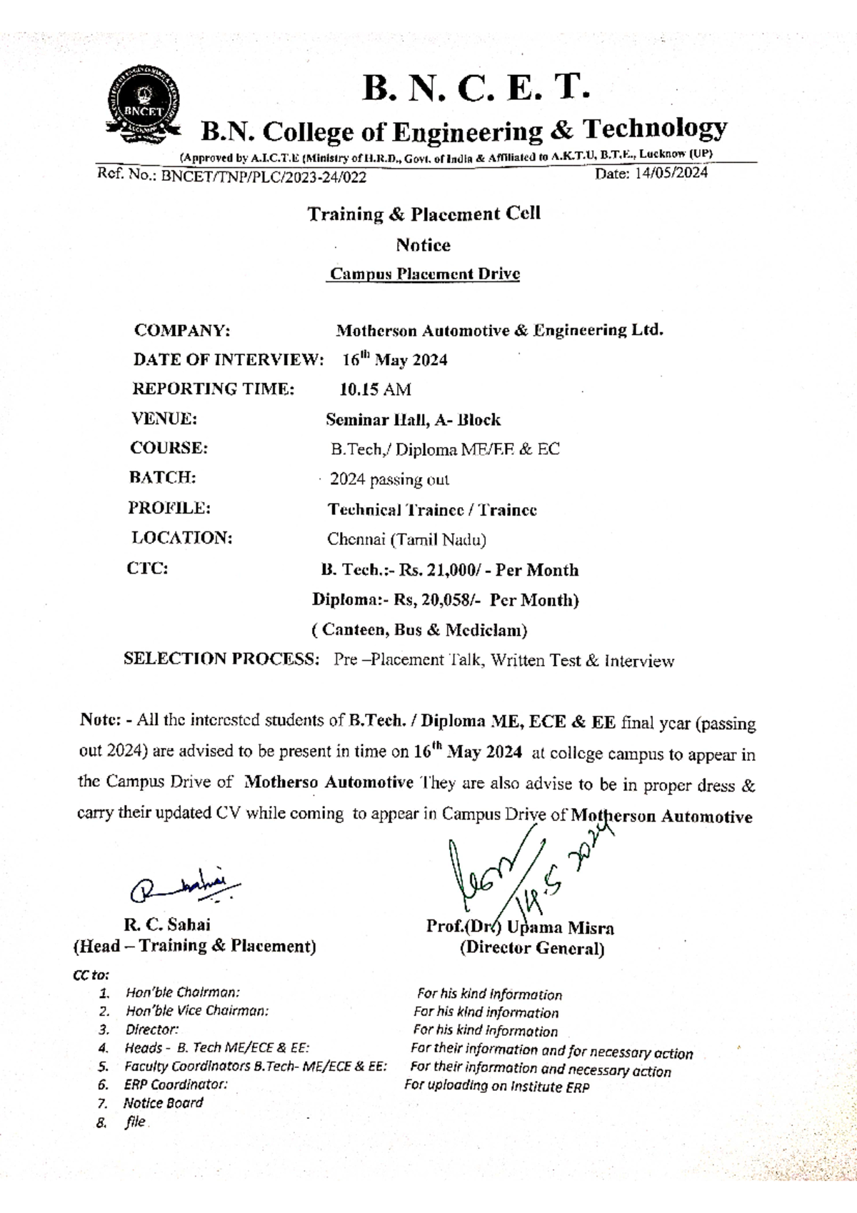 Campus placement driv kie motherson automotive - B.tech - Studocu