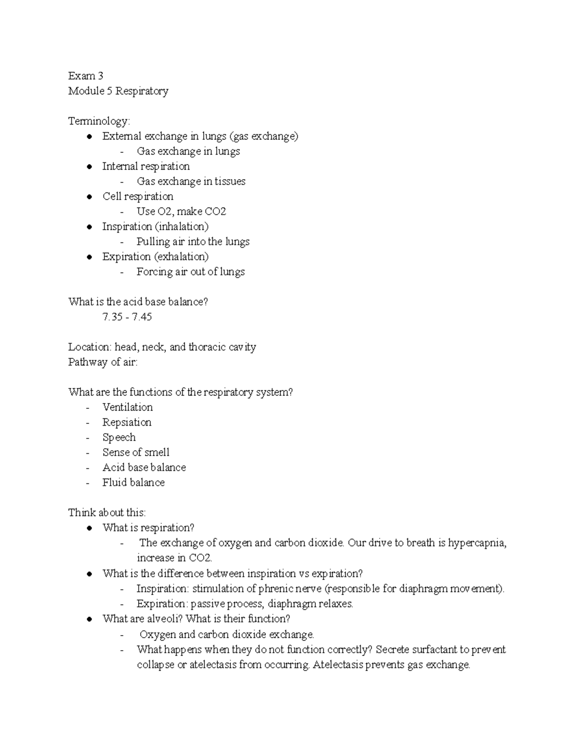 Med surg exam 3 notes - Exam 3 Module 5 Respiratory Terminology ...