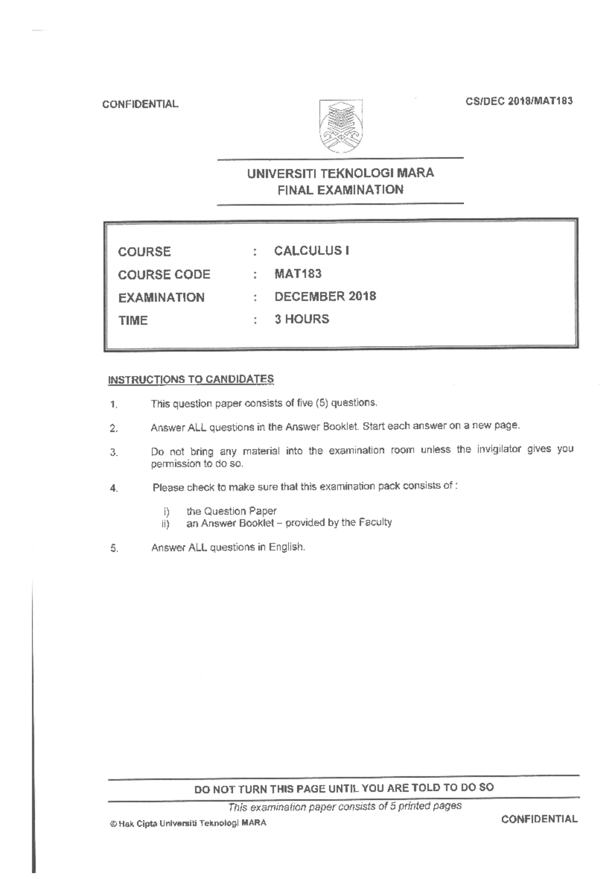 DEC 2018 - Paper exam - Pre Calculus - Studocu