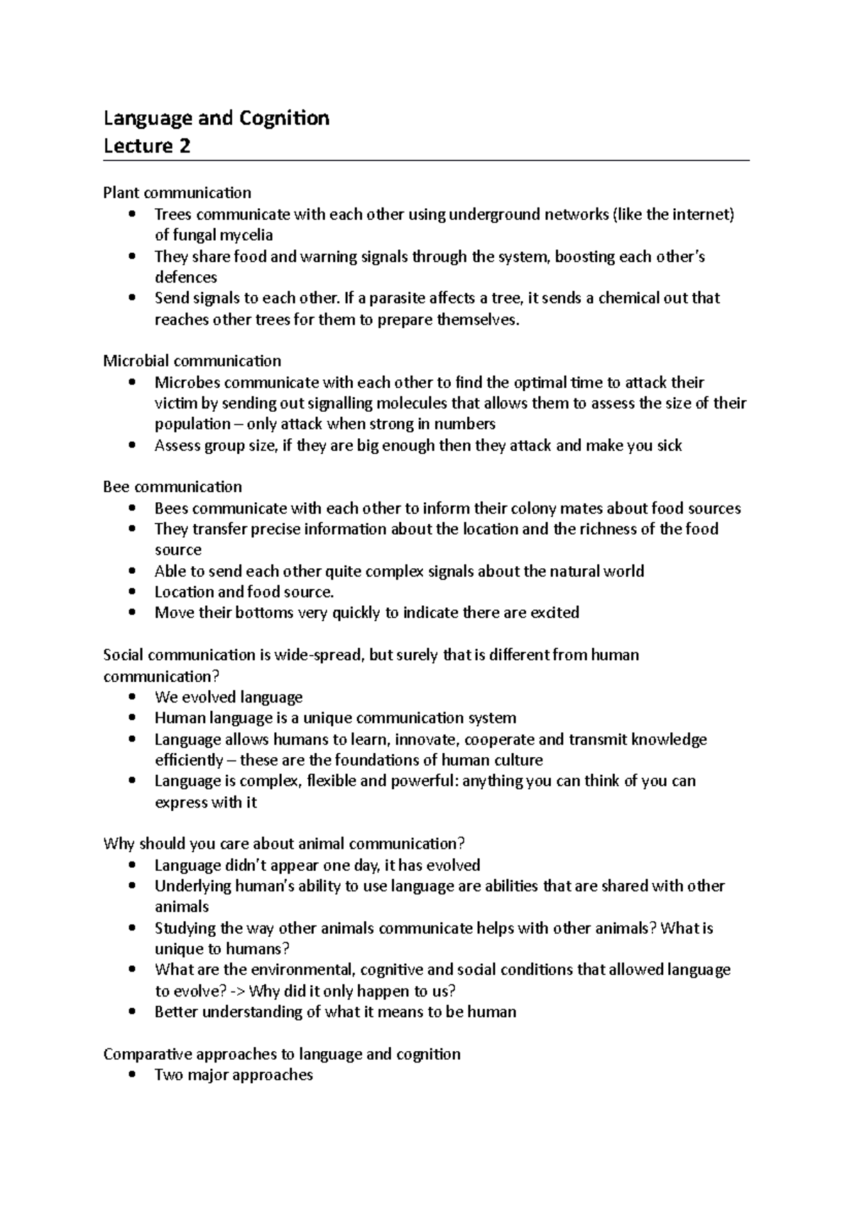 Lecture 2 - George 2018 - Language and Cognition Lecture 2 Plant communication Trees communicate ...
