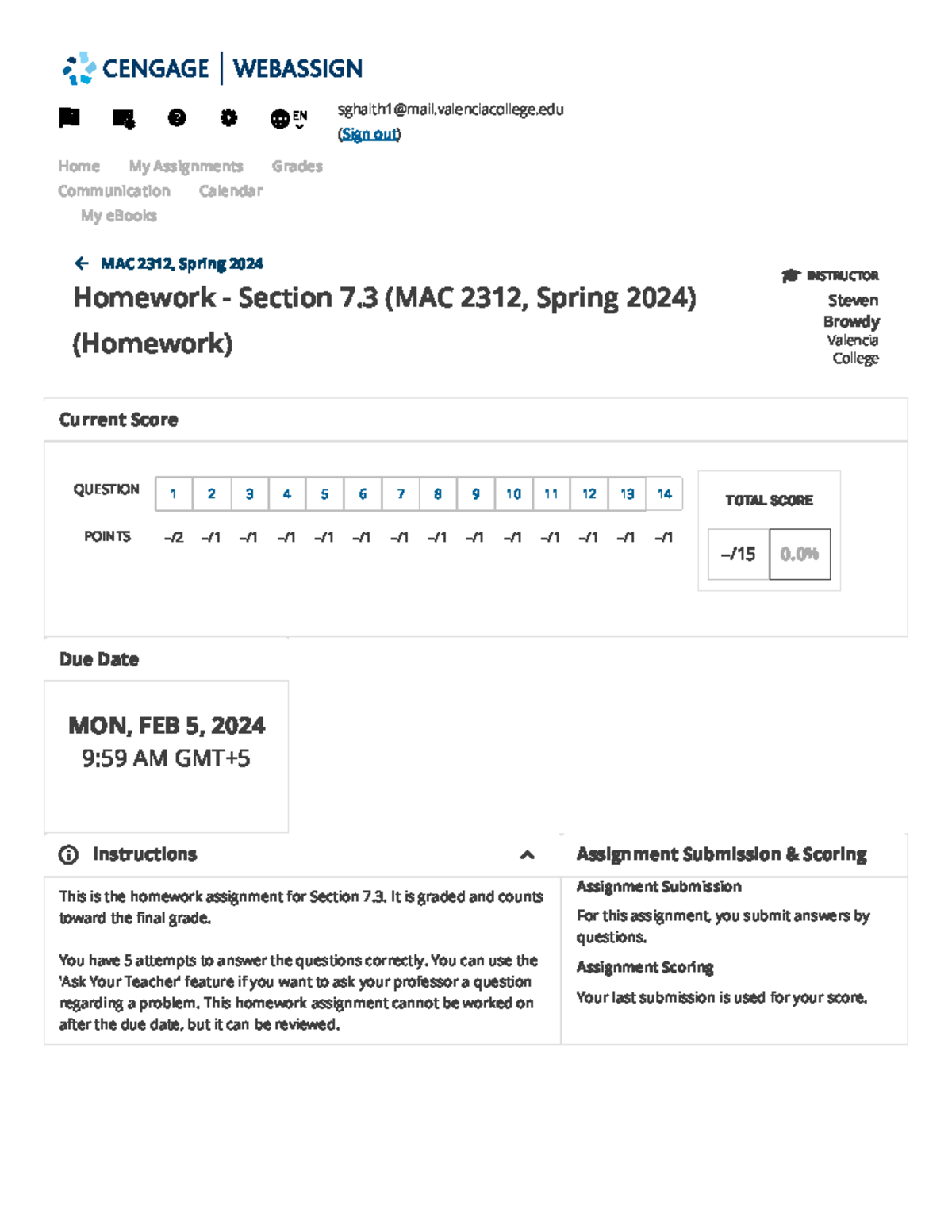 Homework - Section 7.3 (MAC 2312, Spring 2024) - MAC 2312, Spring 2024 Web Assign - EN - Studocu