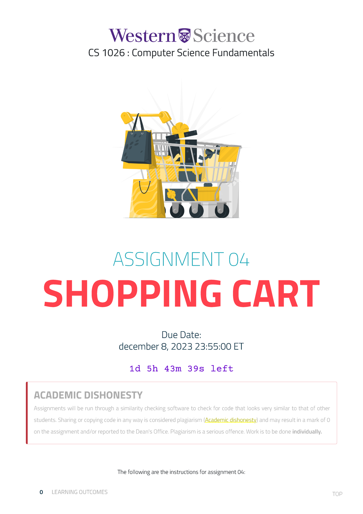 CS1026 Assignment 4 - CS 1026 : Computer Science Fundamentals ASSIGNMENT 04 SHOPPING CART Due ...