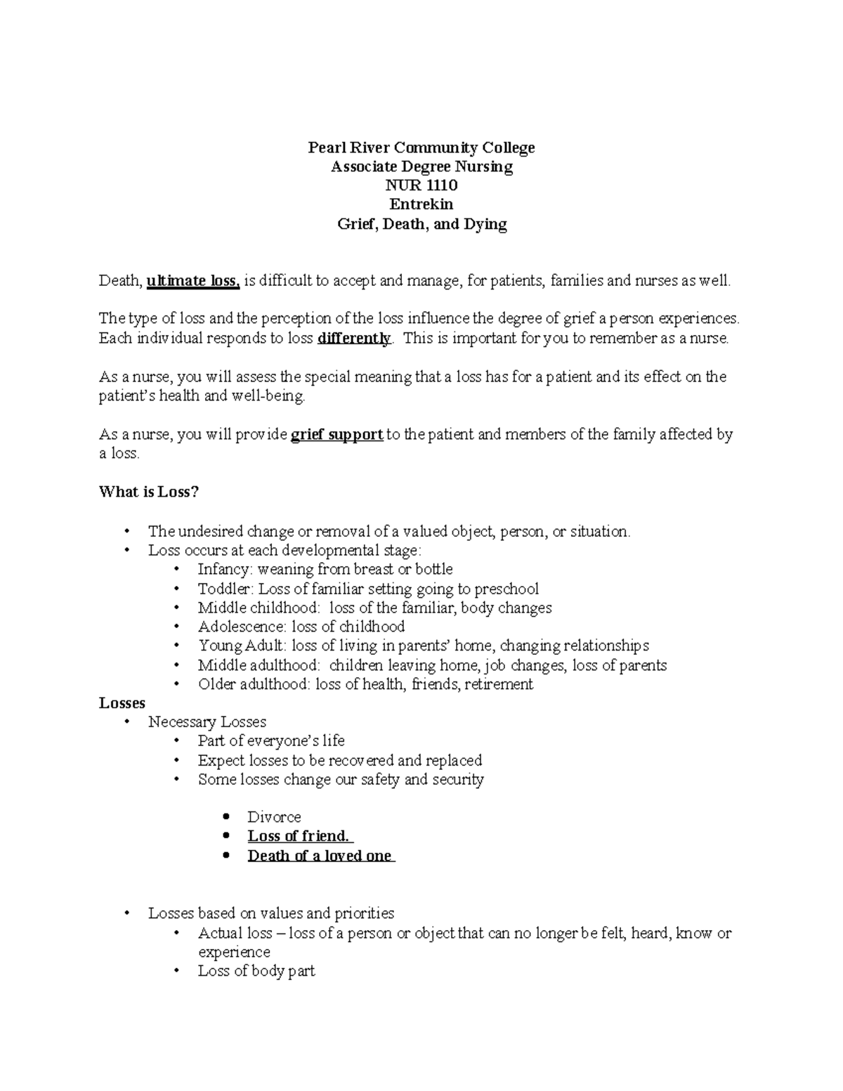 Grief, Death, and Dying Lecture - Pearl River Community College ...