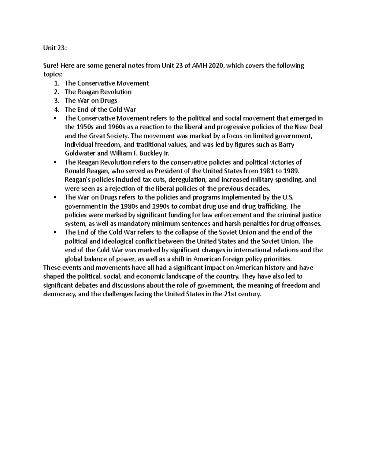 Unit 23 Notes AMH - Unit 23: Sure! Here are some general notes from ...