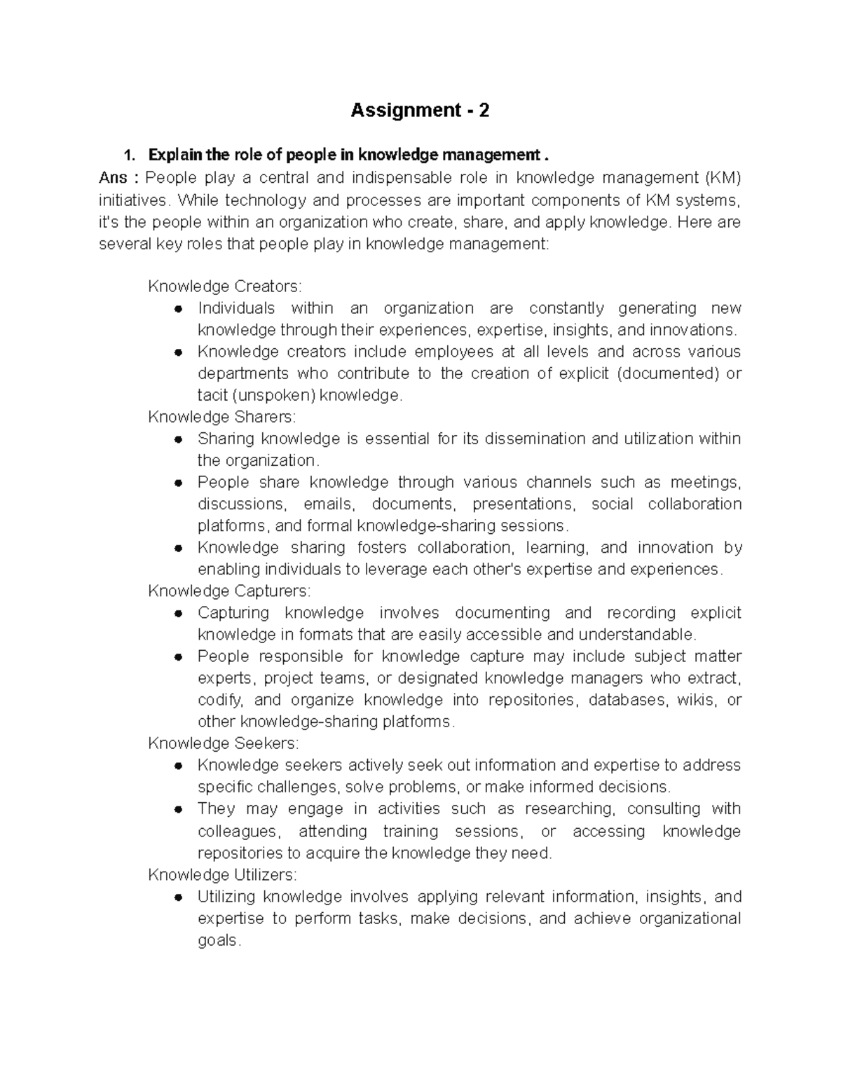 AssignmentS buisness intelligence unit 2 - Assignment - 2 Explain the role of people in ...