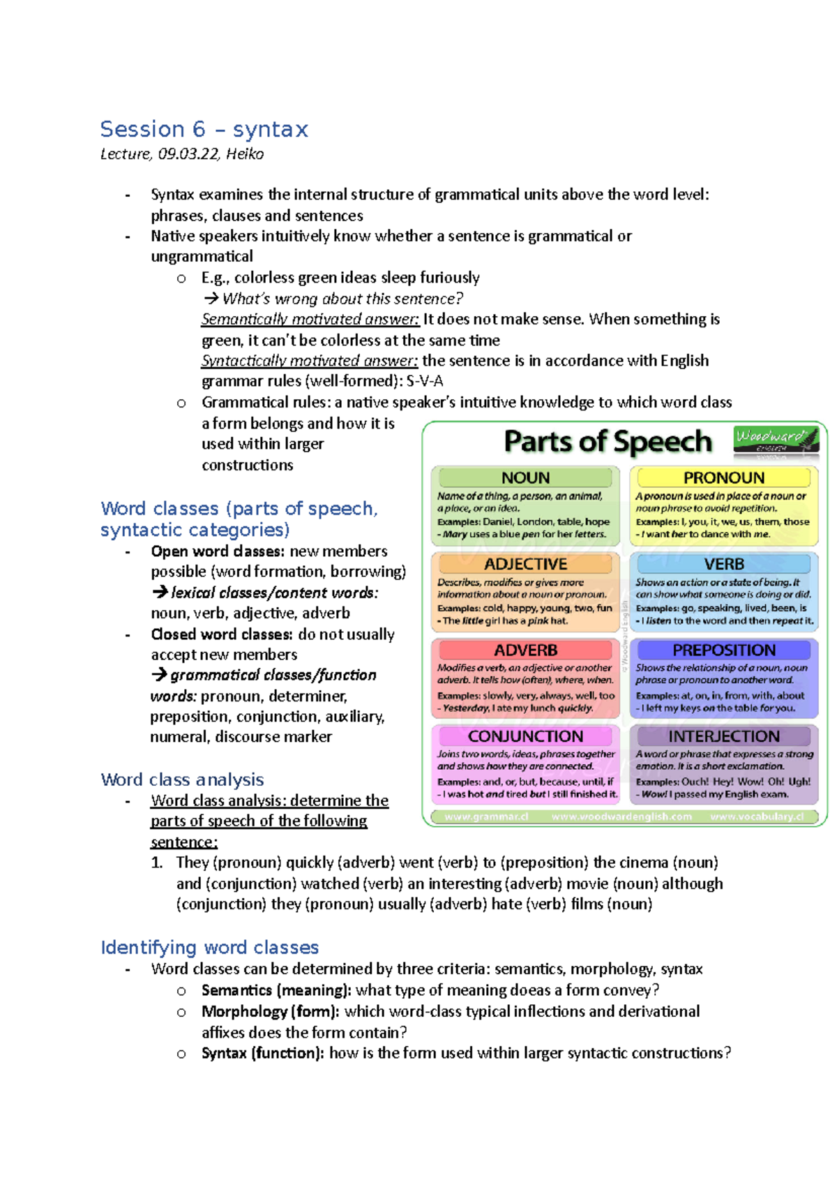 Session 6 - syntax - Session 6 – syntax Lecture, 09.03, Heiko Syntax ...