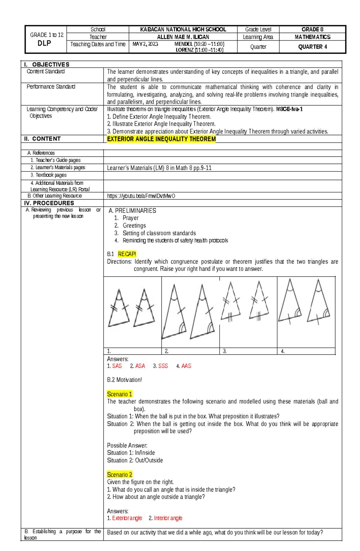 DLP 1 Exterior Angle Theorem Overview - GRADE 1 to 12 DLP School ...