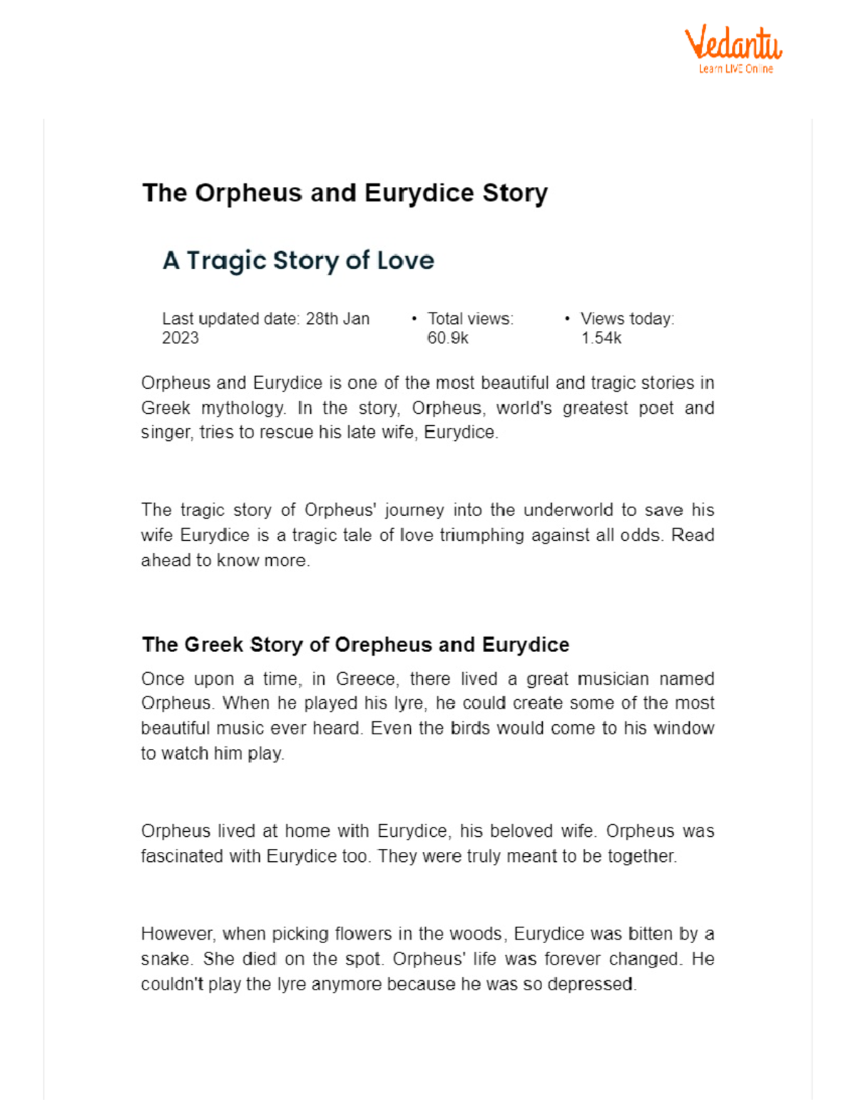 The Orpheus and Eurydice Story - English honors - Studocu