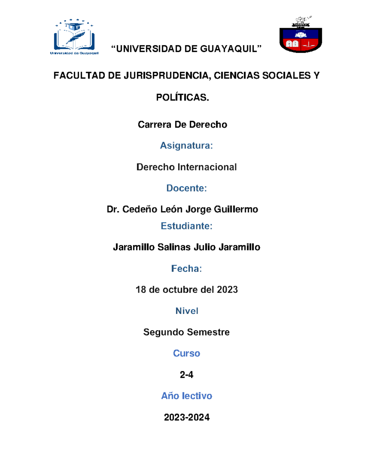 Teoria Dualista Y Monista 1 - “UNIVERSIDAD DE GUAYAQUIL” FACULTAD DE ...