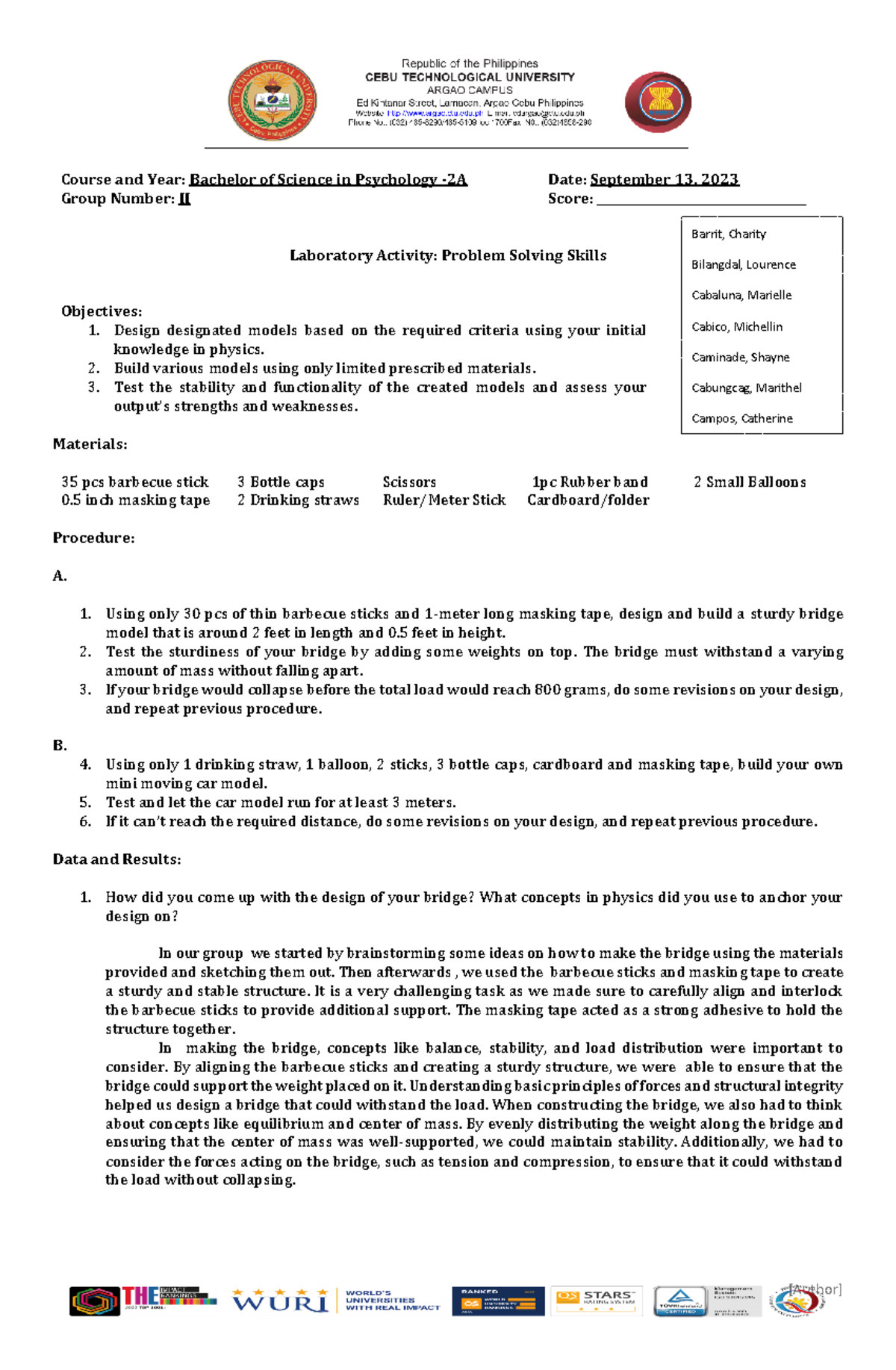 Physlab 2 - For compilation - Course and Year: Bachelor of Science in Psychology -2A Date ...