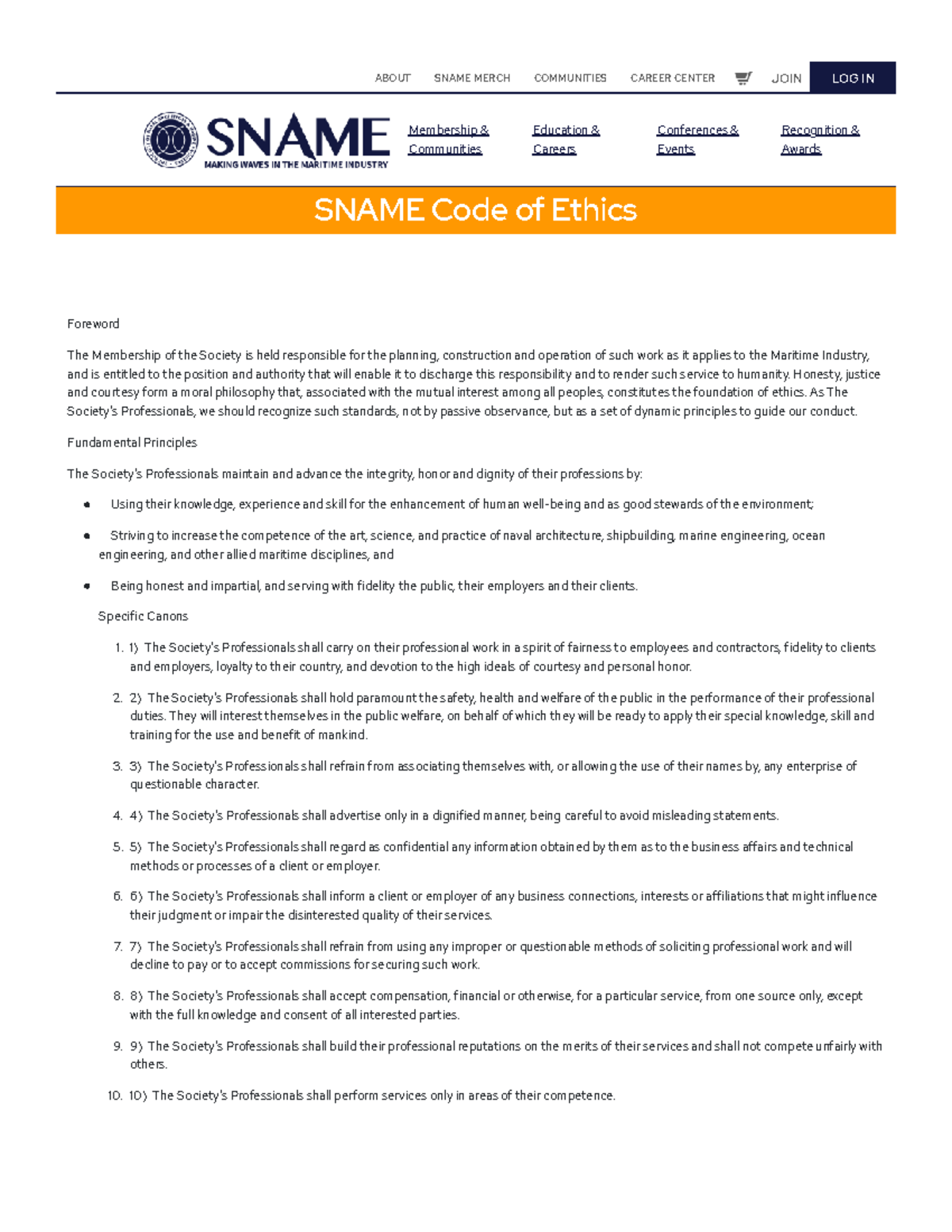 Sname Code of Ethics Sname - SNAME Code of Ethics ABOUT SNAME MERCH ...