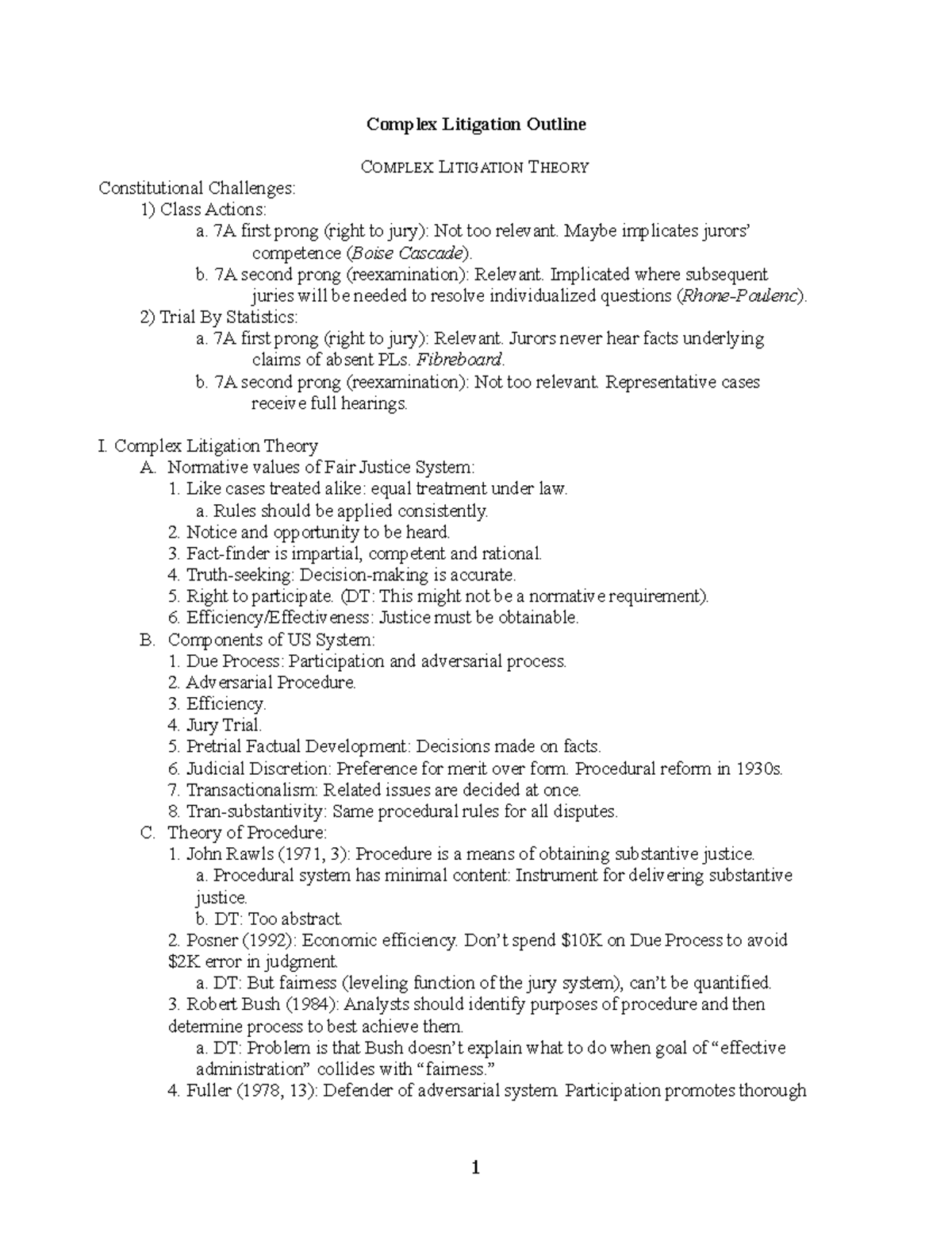 Complex Litigation - 7A first prong (right to jury): Not too relevant ...