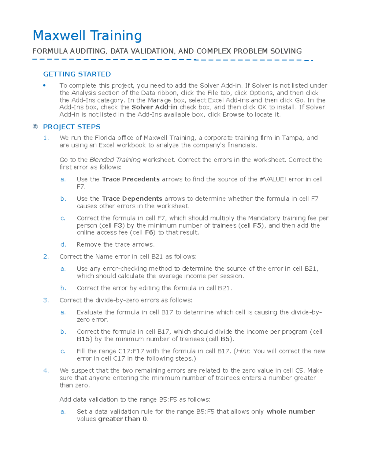 Directions - Project A - Maxwell Training FORMULA AUDITING, DATA ...