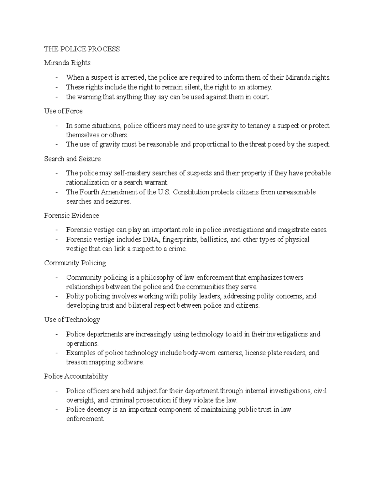 THE Police Process Notes 2 - THE POLICE PROCESS Miranda Rights When a ...