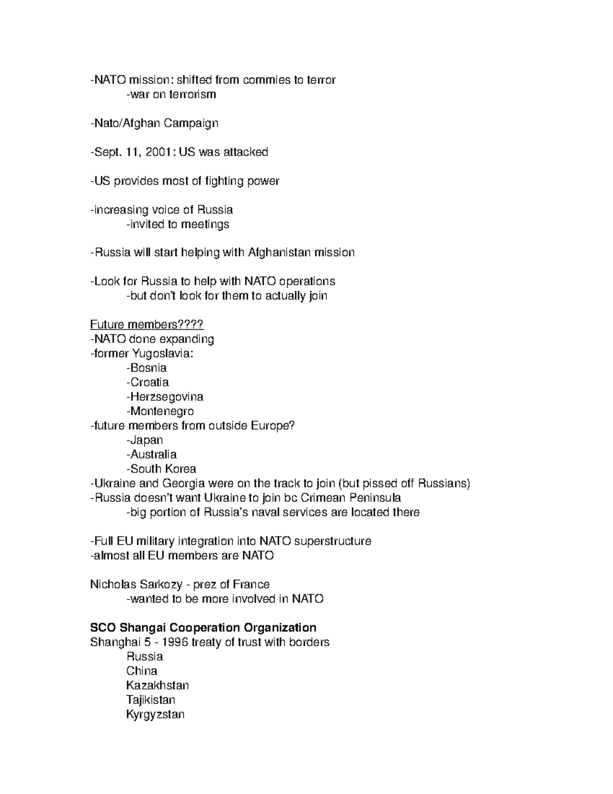 Org 6 quiz - Boyer -NATO mission: shifted from commies to terror -war ...