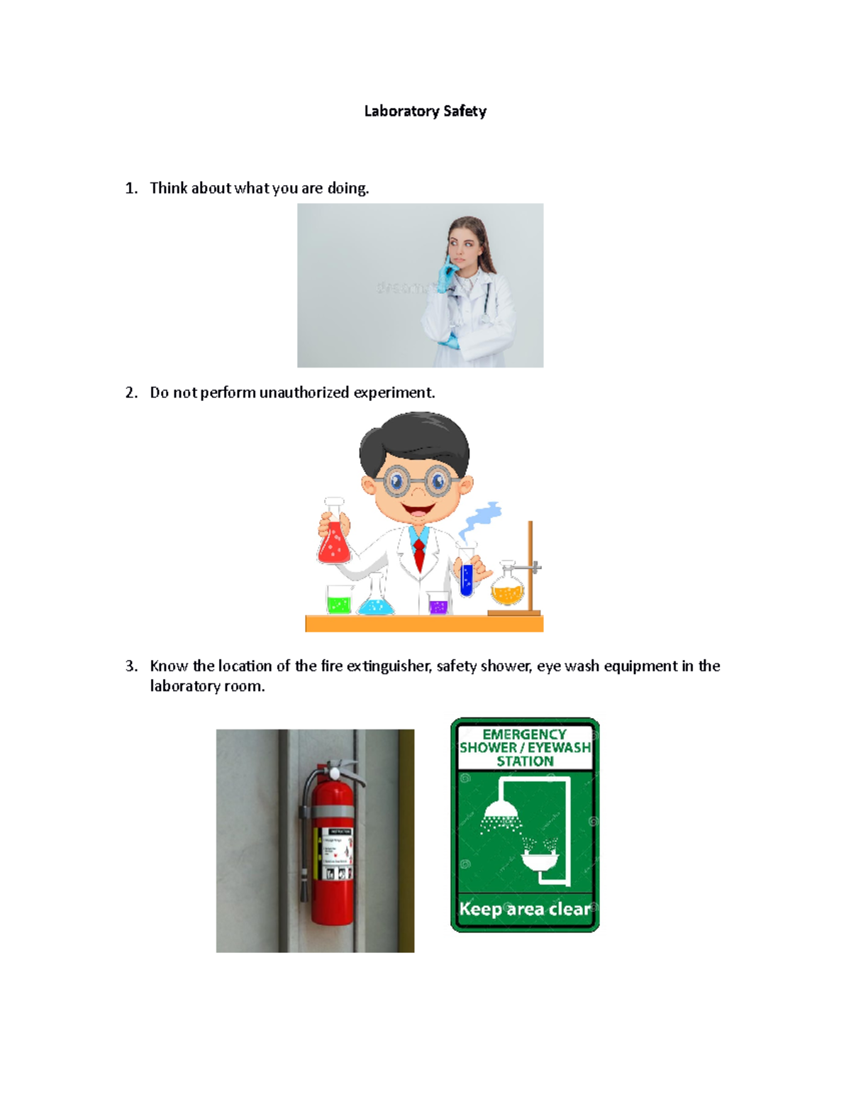 Laboratory Safety - Lecture notes 1 - Laboratory Safety Think about ...