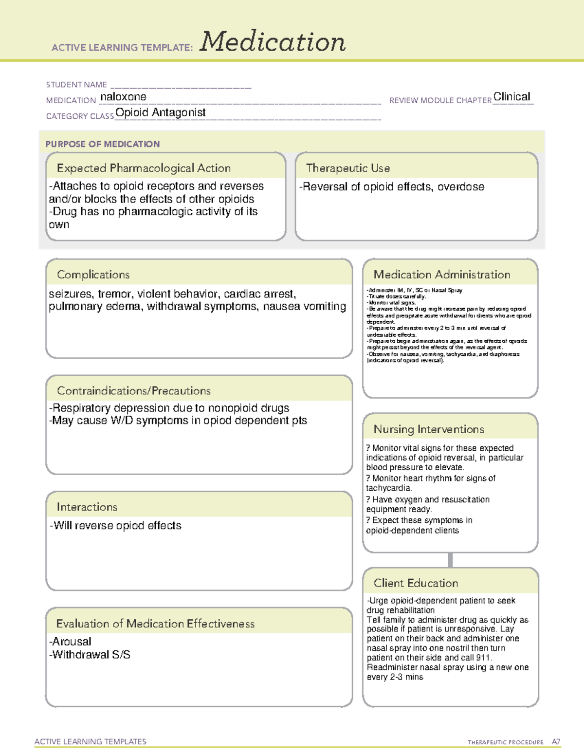 Naloxone Med Sheet - ACTIVE LEARNING TEMPLATES TherapeuTic procedure A ...