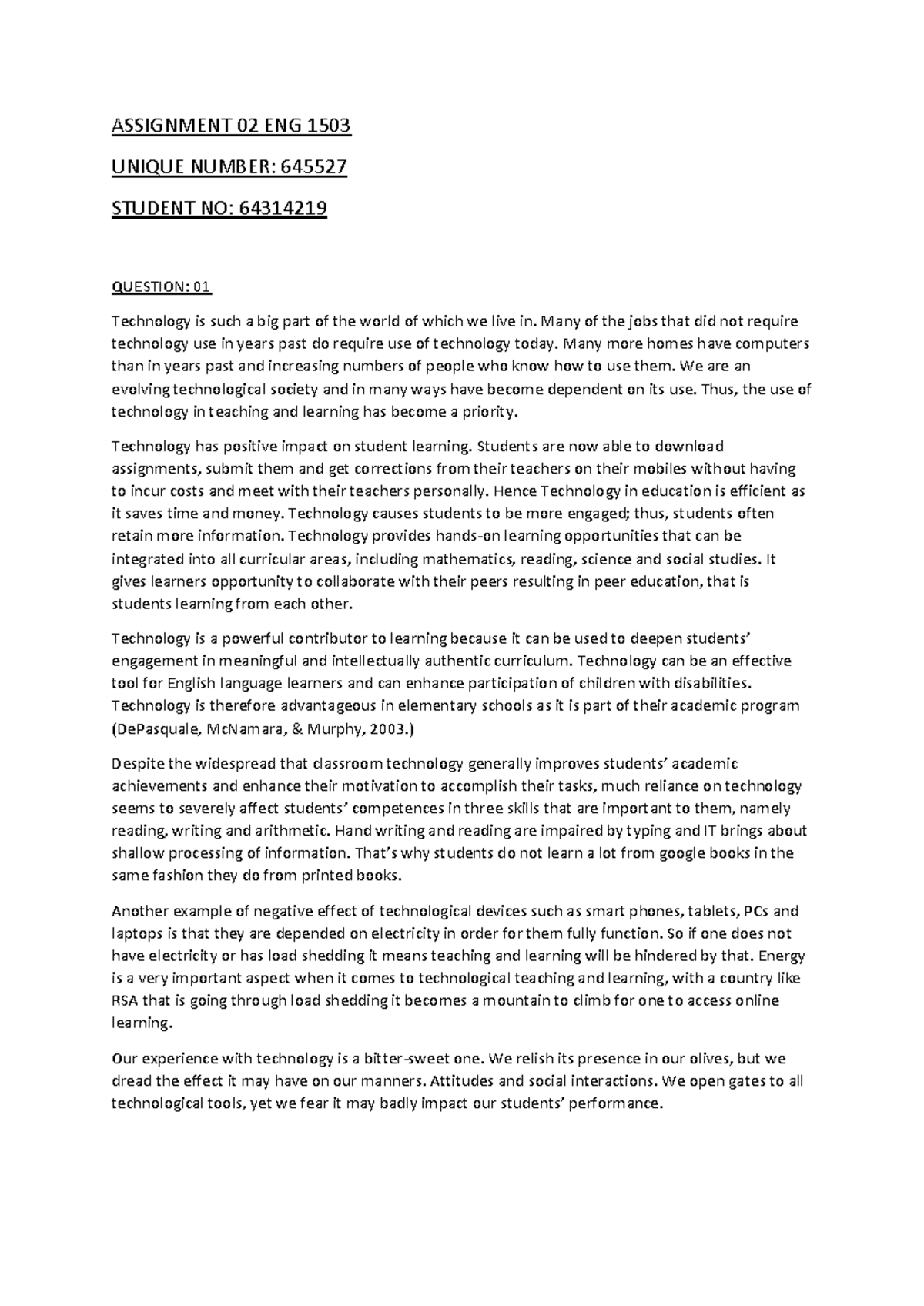 ENG 1503 Assignment 02 - ASSIGNMENT 02 ENG 1503 UNIQUE NUMBER: 645527 ...