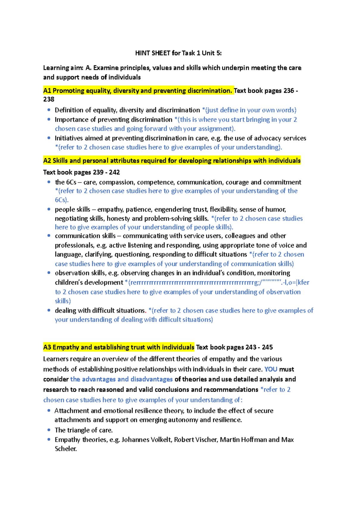 U5 Task 1 Hint Sheet - HINT SHEET for Task 1 Unit 5: Learning aim: A ...