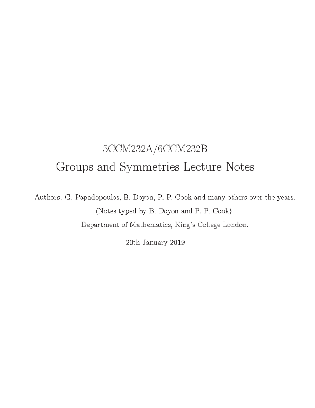 Groups and Symmetries Lecture Notes - 5CCM232A/6CCM232B Groups and ...